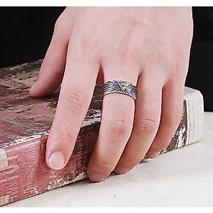 HLMIN Open Eye of God Ring for Men, Adjustable Vintage Crossbones Triangle Black Silver Engraved Eye of Seeing Ring Ring, Personalized All Seeing Ring Christmas Jewelry Gifts for Men Women