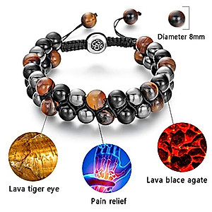 ywduoying Triple Protection Bracelet Lava Rock Mens Stone Bead Bracelet -Adjustable Tiger Eye 8MM Bracelet Essential Oil Diffuser Healing Chakra Yoga Bracelets, Gift for Her Him