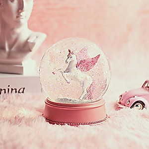 Unicorn Snow Globes for Girls, 100MM Pink Glitter Glass Snowglobe for Kids, Christmas Birthday Gifts for Girls,Wife,Daughter,Granddaughter