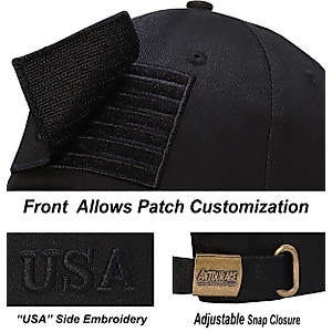 Antourage American Flag Unconstructed Hat for Men and Women Twill Mesh Snapback Baseball USA Flag Cap + 2 Patriotic Patches ((10.8) Black Classic)