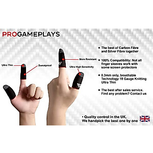 Progameplays Finger Sleeves for Gaming, Pubg Cod Mobile Phone, Breathable, Anti Sweat, Anti Dryness, Gaming Phone Compatible, Ultra Sensitive Finger Gloves (Hybrid, Black Edge)