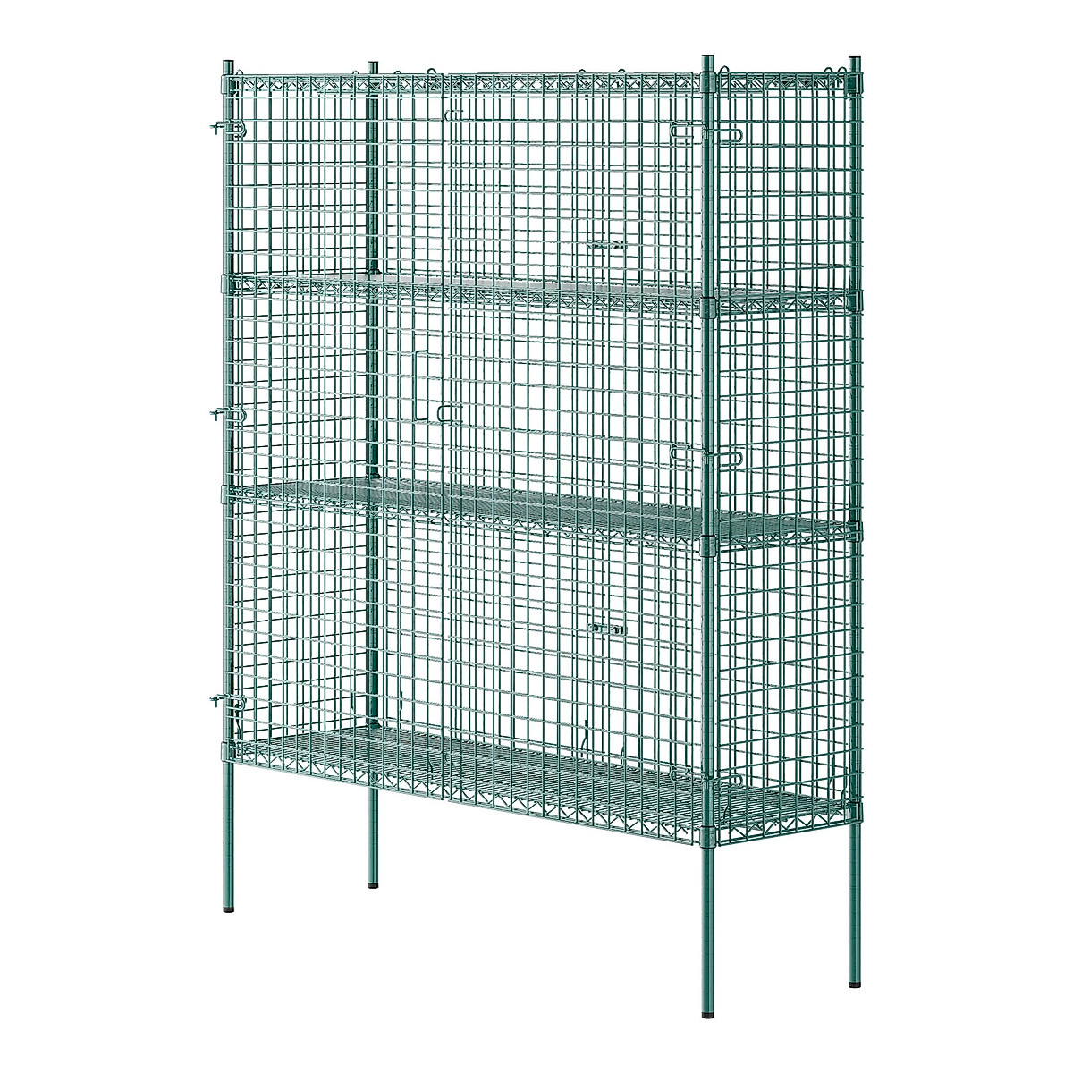 WEBSTORE SUPPLY Stationary Green Wire Security Cage Kit, Commercial Security Metal Mesh Cage, Storage Cage with Shelves (18" W x 60" L x 74" H)