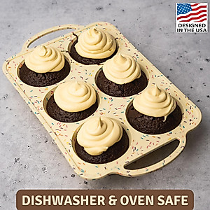 BAKE BOSS Silicone Jumbo Muffin Pan With Handles, 6 Cups Jumbo Cupcake Pan, Silicone Muffin Cups for Baking, Eggs & Cupcakes, Non-Stick Silicone Cupcake Molds 100% BPA Free - Confetti Color