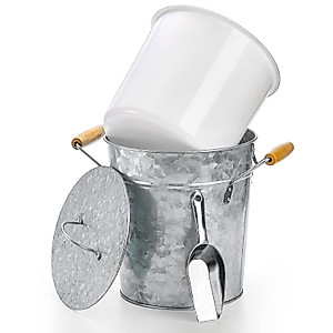 Frcctre Farmhouse 4 Liter Ice Bucket with Lid, Galvanized Metal Beverage Tub with Scoop and Handles, Drink and Wine Chiller for Bar, Party, BBQ, Great for Indoor and Outdoor Use