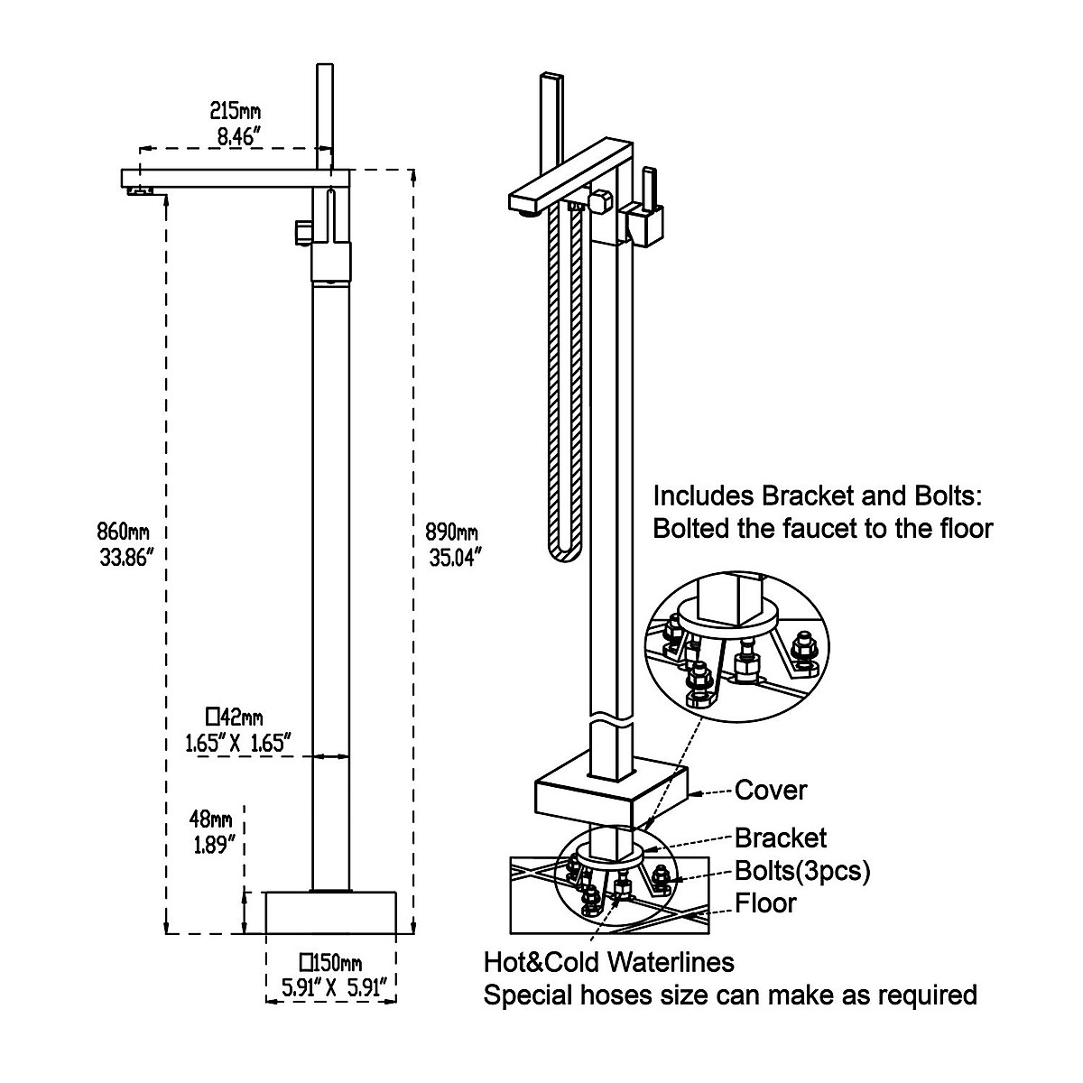 Artiqua Freestanding Bathtub Faucet Tub Filler Brushed Nickel Brass Bathroom Faucets Floor Mounted with Handheld Shower