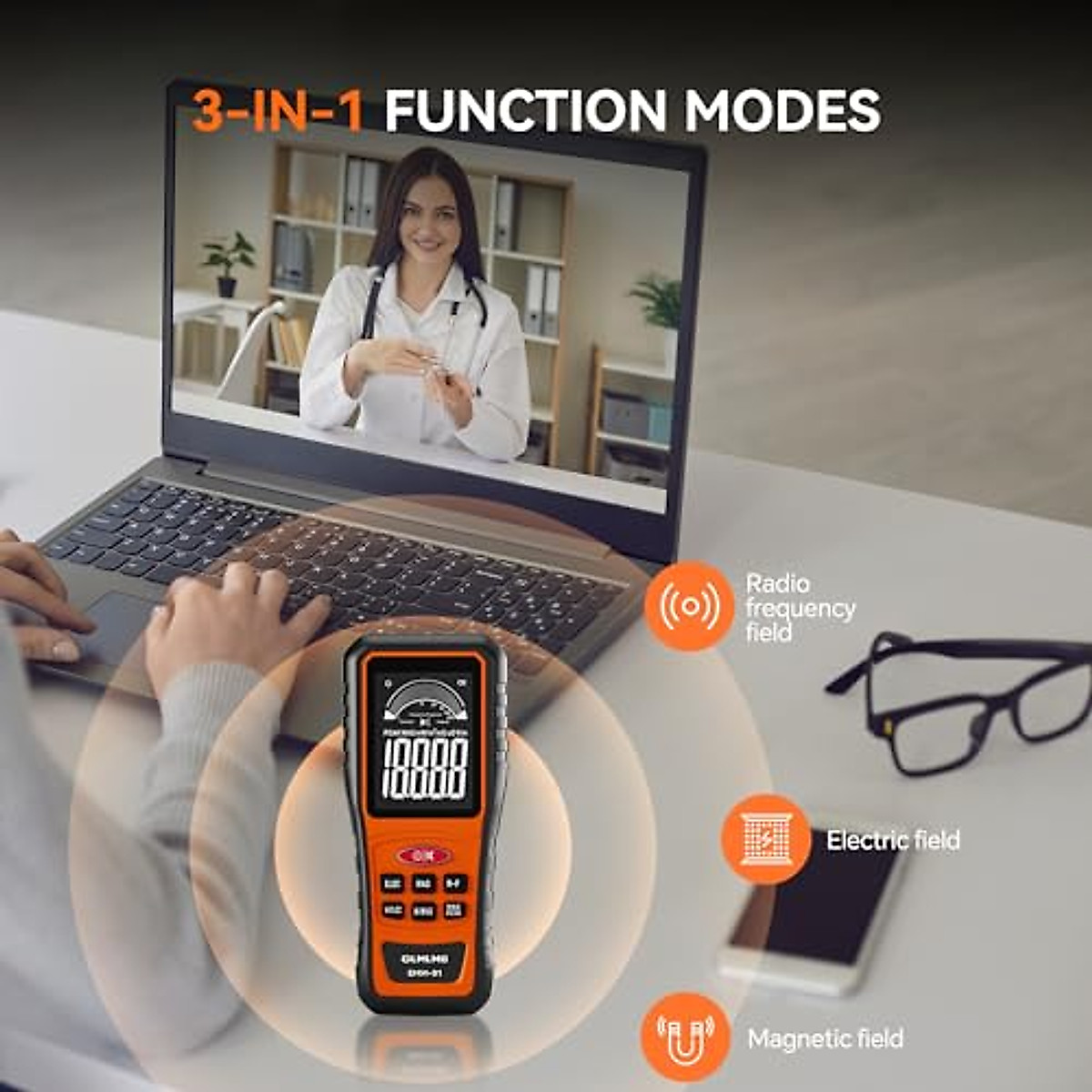 olmlmo Emf Meter,Electric Field, Radio Frequency Field, Magnetic Field Strength Meter,Rechargeable Radiation Detector for 5g Cell Tower, WiFi Signal Detector,Emf Inspections,Ghost Hunting