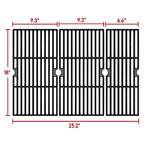 GGC 18" Grill Grates Replacement for Charbroil 463347017, 463377017, 4 Burner Performance Grill 463376018P2, 463376117, 463377117, 463673617, 463347519, 3 PCS 18 x 25 Cast Iron Grates for Char-Broil