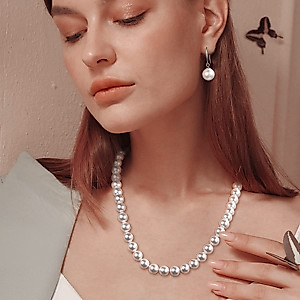 GRAZIOSO Faux Pearl Necklace Set for Women Girls, 8mm Pearl Earrings Bracelet 3 pcs Pearl Jewelry, Birthday Christmas Gift for Brides Mom Wife Sister Best Friend, Gift Box (B)