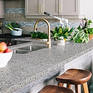 STICKGOO Marble Wallpaper, Peel and Stick Granite Contact Paper for Countertops, Vinyl Contact Paper for Kitchen Cabinets, Removable, Renter-Friendly, Misty Brown Granite, 17.7" x 157.5"