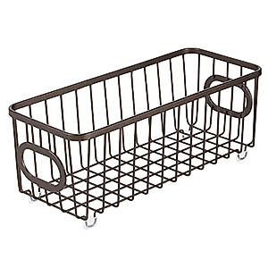 mDesign Metal Basket Organizer Bin for Kitchen Storage - Small Farmhouse Wire Basket - Storage Bin for Pantry - Perfect for Top of Fridge Organization - Unity Collection - Bronze