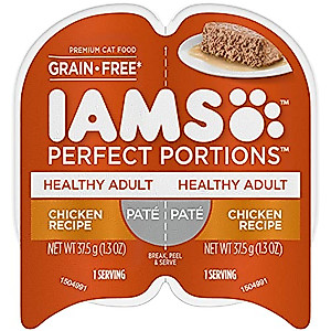 IAMS PERFECT PORTIONS Healthy Adult Grain Free* Wet Cat Food Paté, Chicken Recipe, (Pack of24) 2.6 oz. Easy Peel Twin-Pack Trays