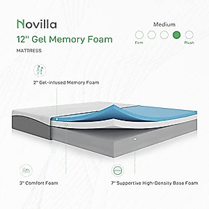 Novilla 4 Inch Metal Box Spring, Twin & 12 Inch Twin Memory Foam Mattress-Pressure Relieving, Matrress-in-a-Box, CertiPUR-US Certified, Medium Firm