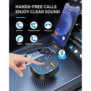Upgraded Bluetooth FM Transmitter for Car, Car Bluetooth Adapter, Freapp Wireless Car Radio Transmitter, QC3.0 Quick Charge, Handsfree Call/TF Card & U Disk Car Music Adapter Player,Voice Assistant