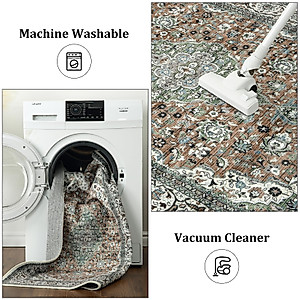 RUGSREAL 8x10 Area Rug Oriental Medallion Living Room Rug Machine Washable Throw Rug Stain & Water Resistant Washable Rug Non-Shedding Indoor Floor Cover for Bedroom Dining Room, Green, 8x10 Feet