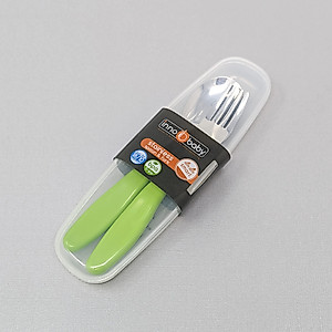 Innobaby Din Din Smart EZ Grip Spoon and Fork with Carrying Case, Utensil Set for Kids and Toddlers, BPA Free (Green)