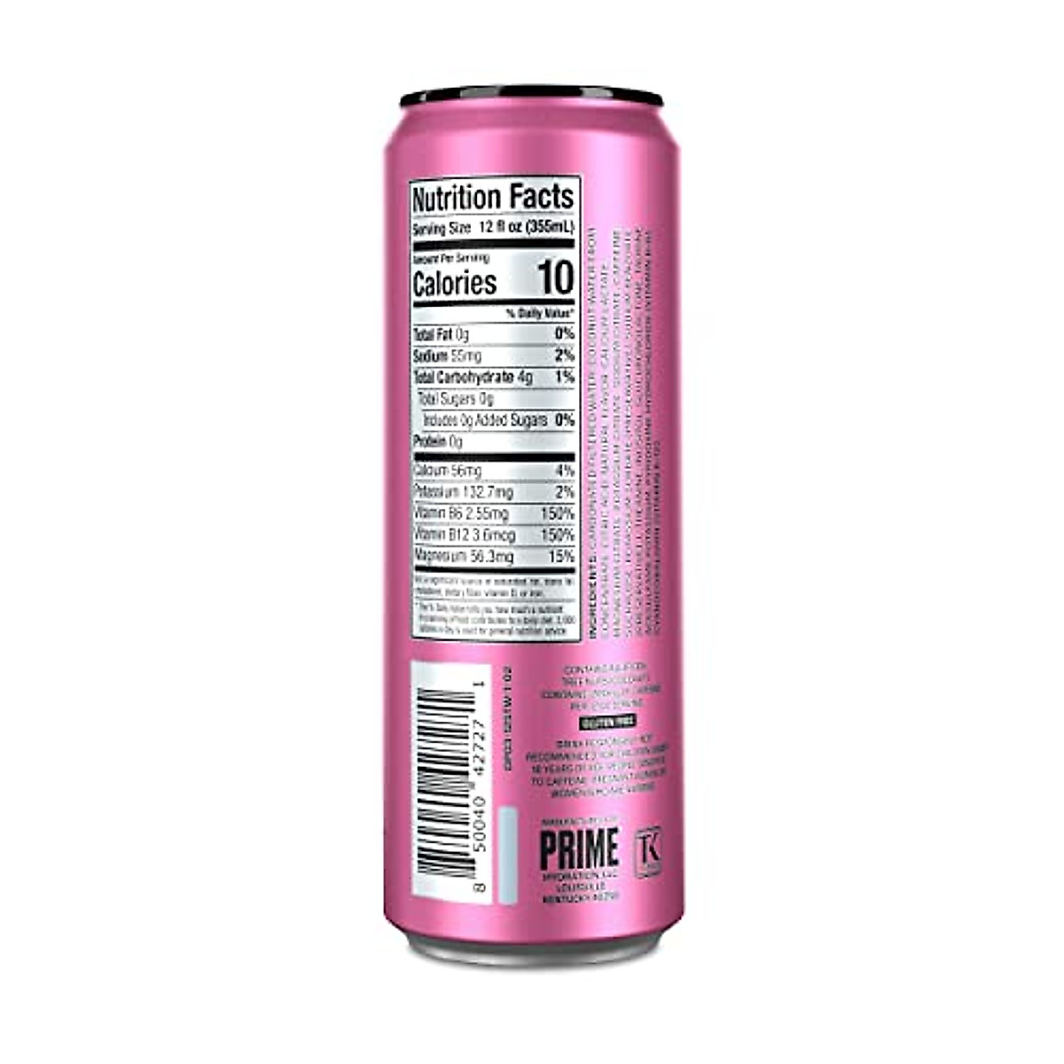 PRIME HYDRATION Energy Drink Strawberry Watermelon, Naturally Flavored, 200mg Caffeine, Zero Sugar, 300mg Electrolytes, Vegan, 12 Fl Oz per Can (Pack of 12)