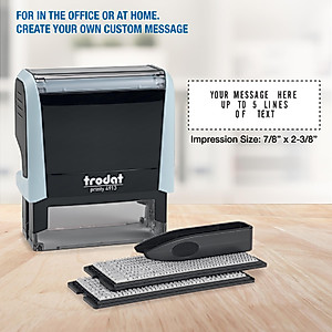 Trodat Printy 4913 Self Inking Pastel Blue DIY Stamp Kit with Black Ink – 5 Lines, Impression Size: 7/8” x 2-3/8” inch