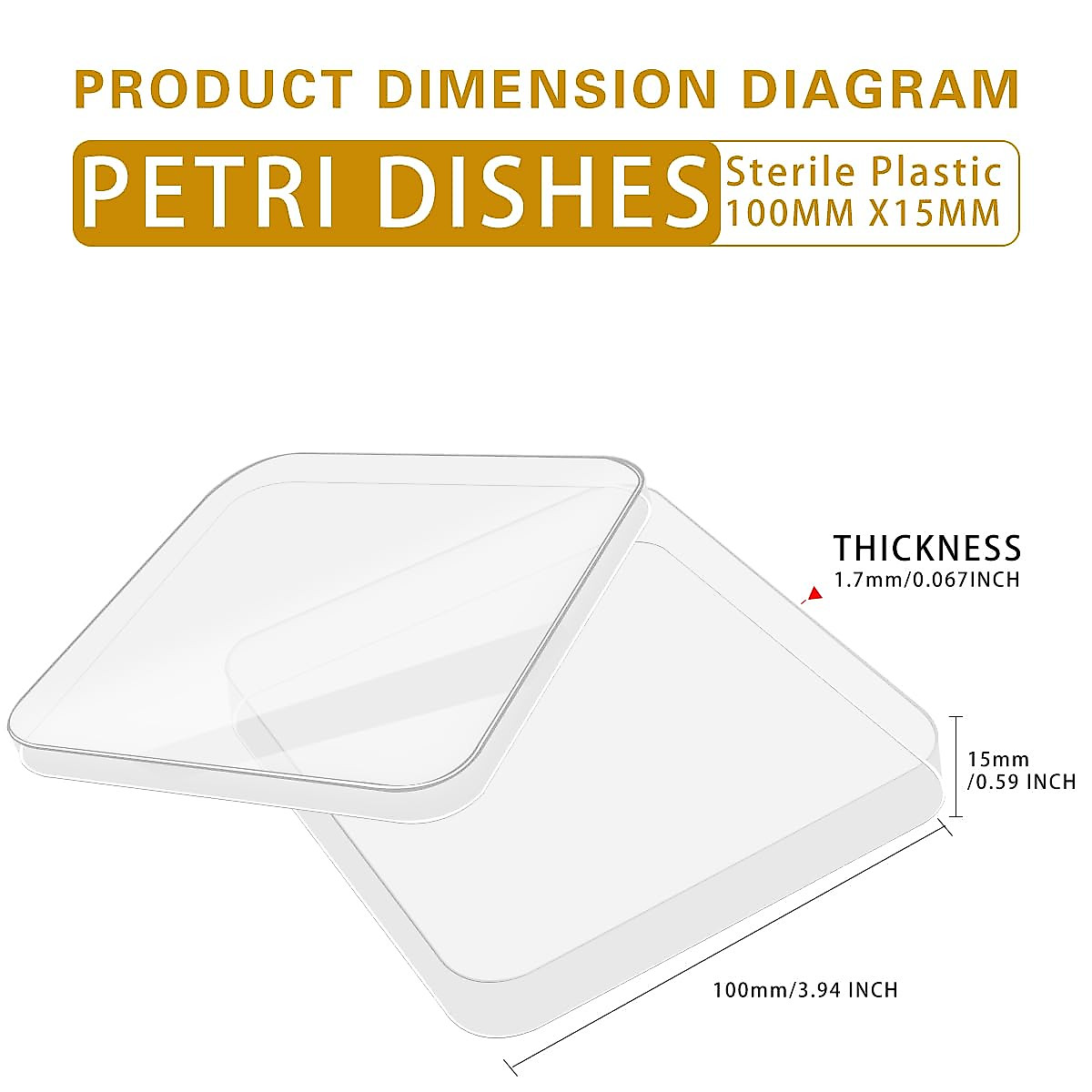 BIPEE 10 Pack Sterile Thick Plastic Petri Dishes with Lid，10cm x 10cm Square Petri Dish for Lab Science Experiment