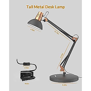 LEPOWER Metal Desk Lamp, Adjustable Goose Neck Architect Table Lamp with On/Off Switch, Swing Arm Desk Lamp with Clamp, Eye-Caring Reading Lamp for Bedroom, Study Room &Office (Sandy Black)