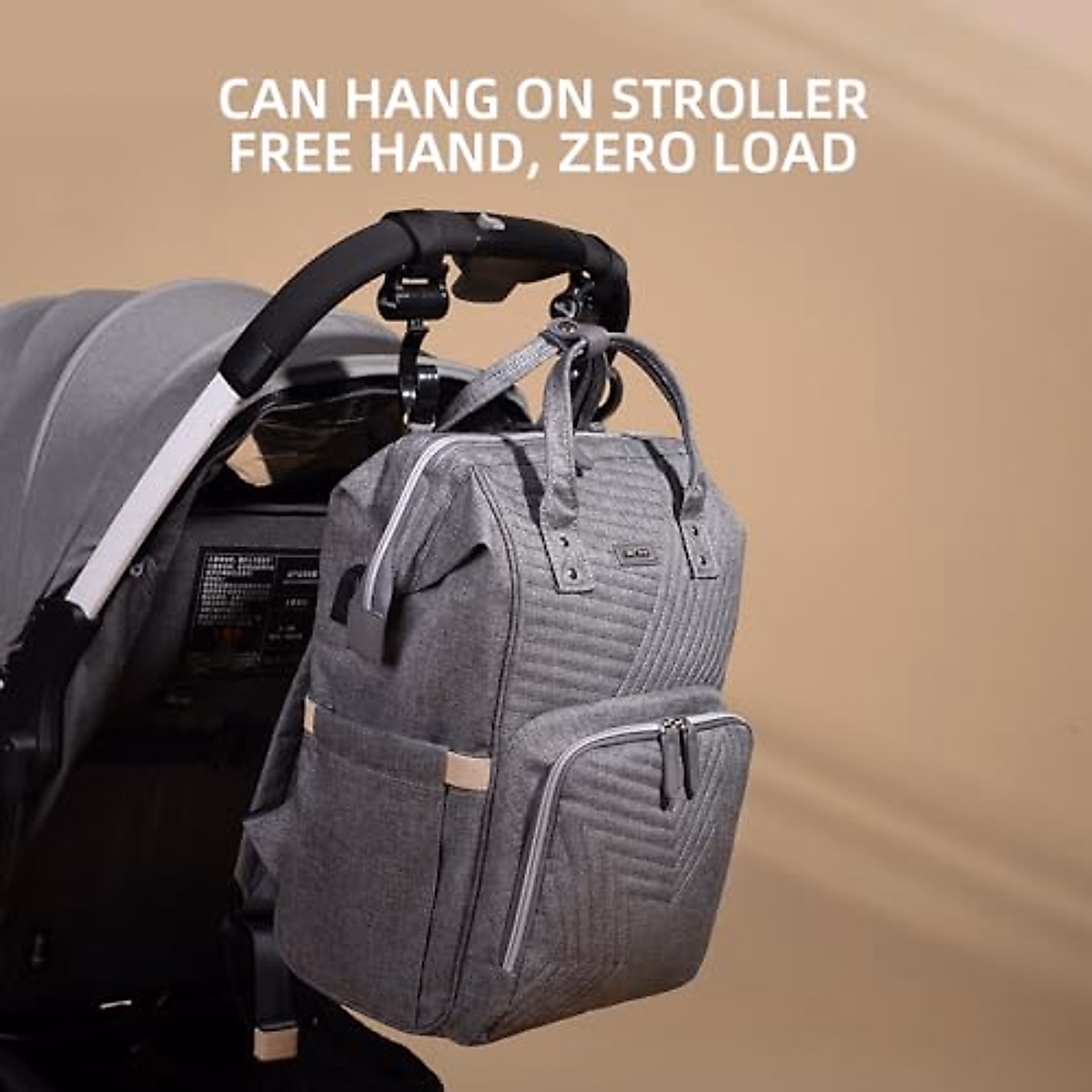 SUNVENO Baby Diaper Backpack Large Capacity Quilting Travel Nappy Bag, Grey