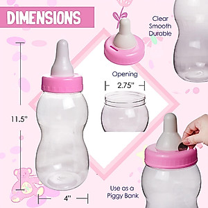Jumbo Fillable Baby Shower Bank, 10.5" Pink Plastic Baby Bottle Favor Centerpiece