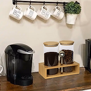 Glass Coffee Containers With Shelf, Coffee Bar Organizer And Accessories, Coffee Jars With Spoon, 2x 49oz Coffee Bean Storage Airtight Sealed Coffee Canister For Coffee Bean, Ground Coffee, Nuts