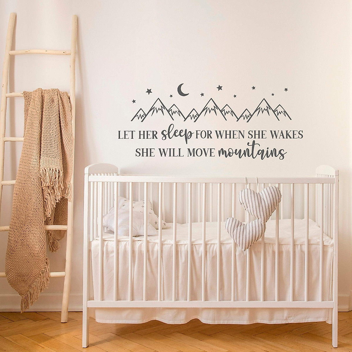 Let Her Sleep for When She Wakes She Will Move Mountains Wall Decal Baby Girl Nursery Decor Ideas Adventure Nursery Kids Room Decals