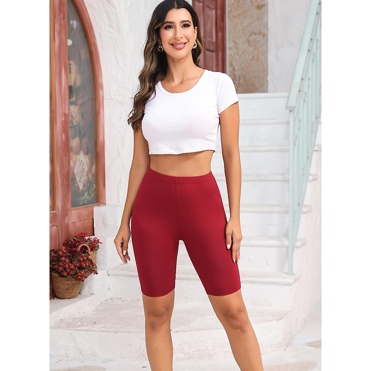 BUENOS NINOS Women's Short Leggings Stretchy Slip Shorts for Women Under Dress Workout Gym Athletic Shorts Wine Red XXL