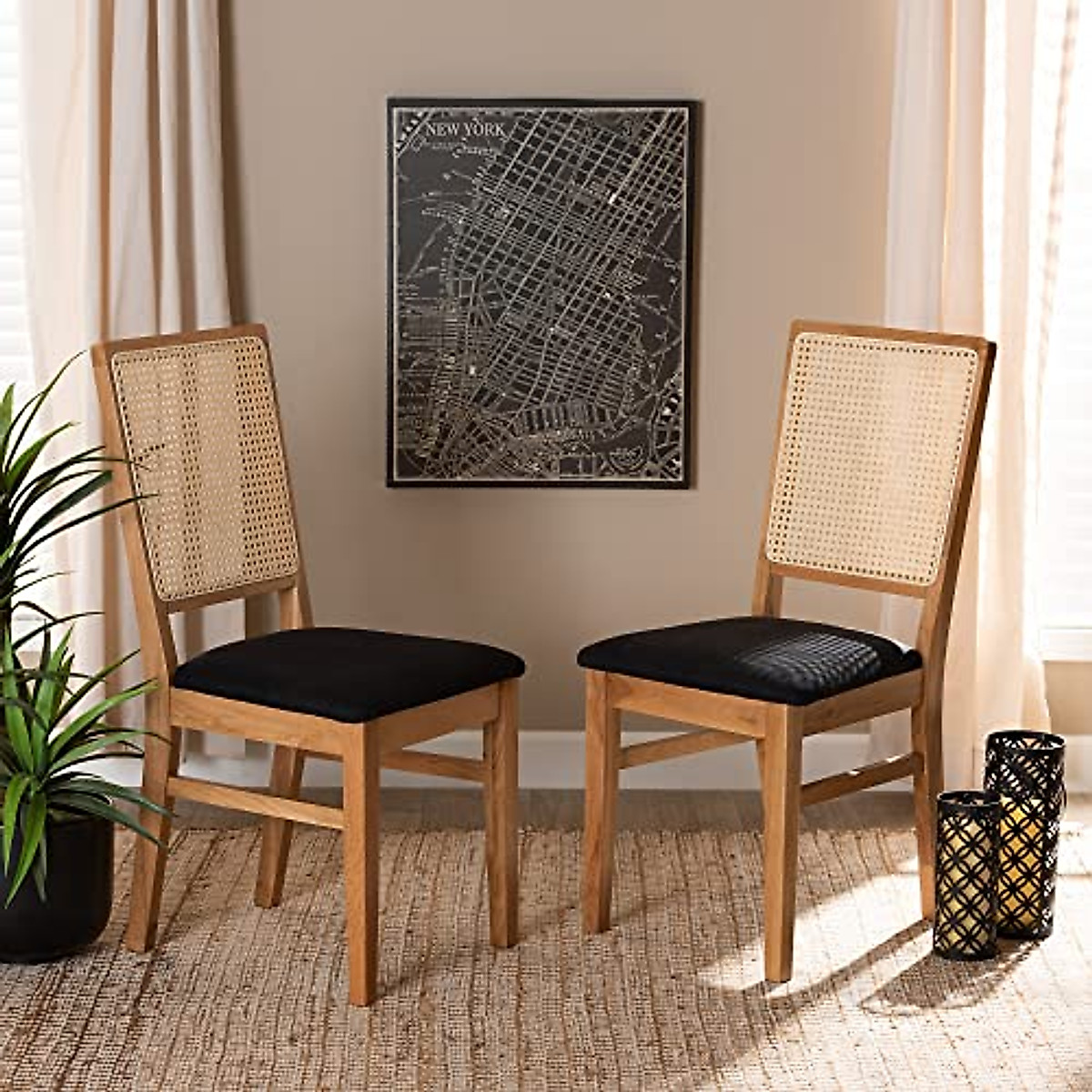Baxton Studio Idris Dining Chairs, Black/Oak Brown