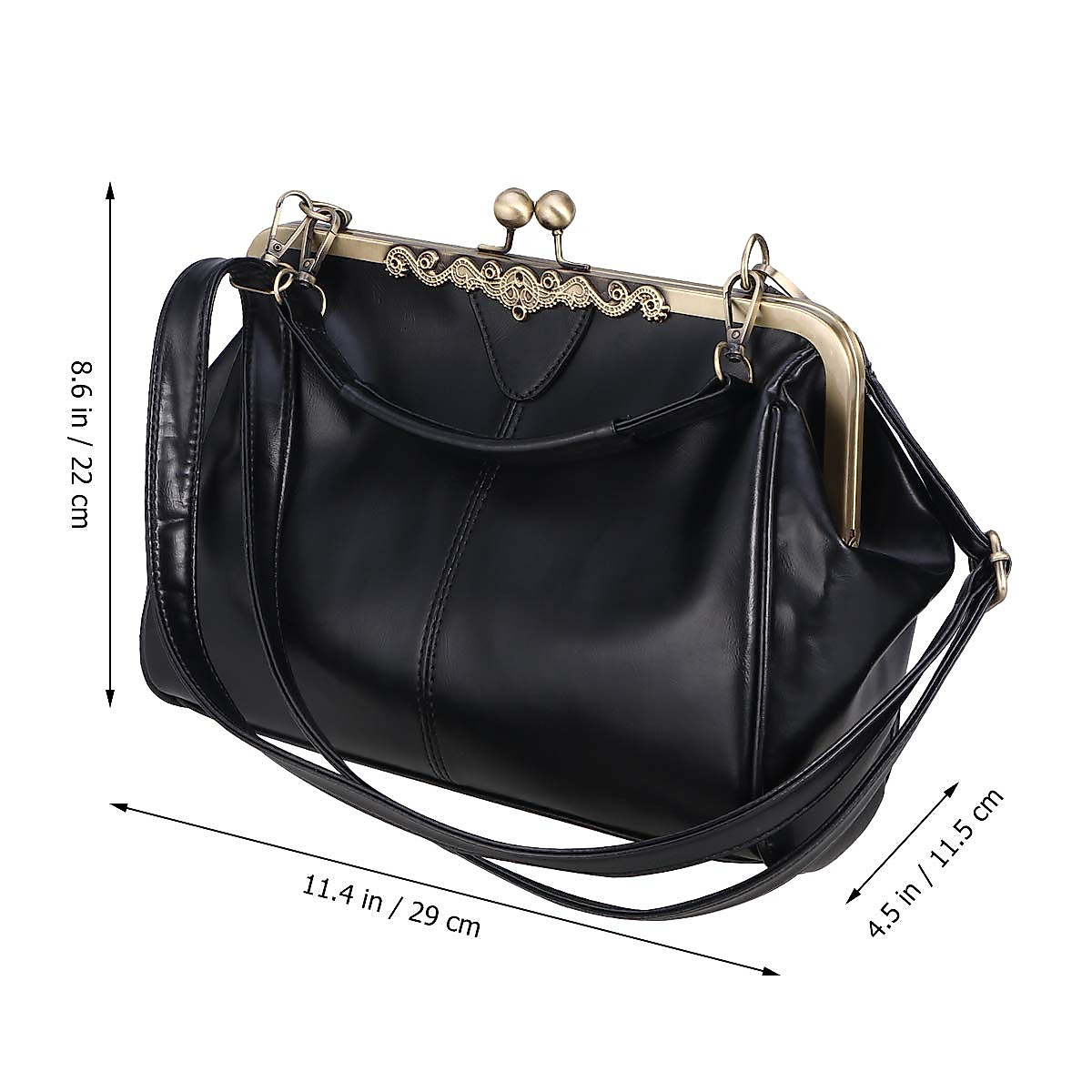 TENDYCOCO Crossbody Bag Kiss Lock Shoulder Bag PU Leather Handbag Clasp Closure for Women