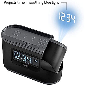 Homedics SoundSleep Recharged Alarm Clock & White Noise Sound Machine, 6-in-1 Projection Alarm Clock and Sleep Sound Machine, 8 Nature Sounds and Indoor Temperature Sensor, Auto-Off Timer