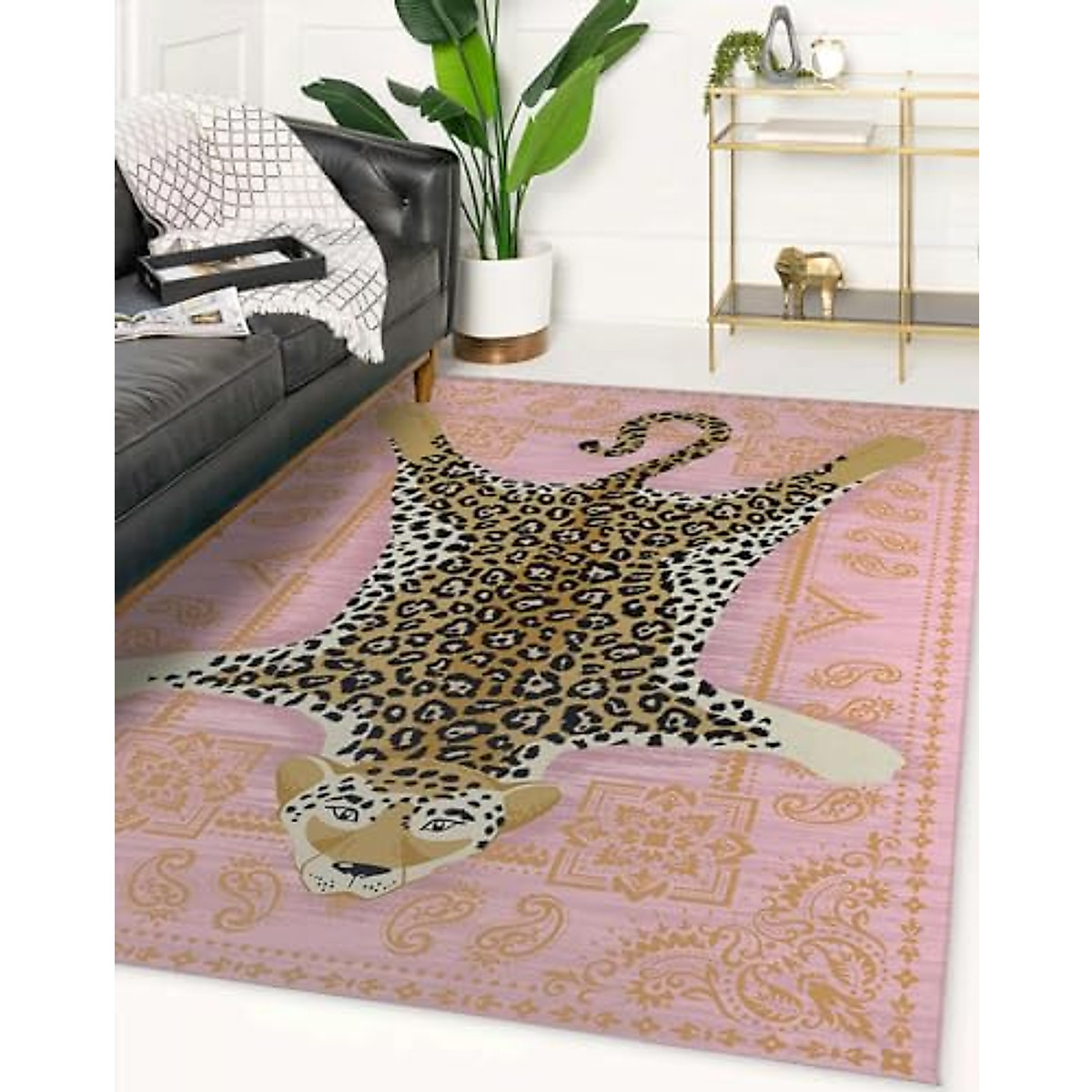 Vintage Boho Style Cheetah Print Area Rug 2x3 Red Leopard Wool Rug for Living Dining Room Bedroom Washable Anti Slip Stain Shedding Foldable Low Pile Soft Carpet