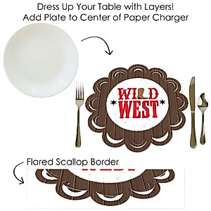 Big Dot of Happiness Western Hoedown - Wild West Cowboy Party Round Table Decorations - Paper Chargers - Place Setting for 12