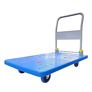 Saranya 18 Shop New Blue Flatbed Cart Hand Truck 1320 Lbs Capacity Trolley Heavy Duty Steel Push 360° Swivel Wheels Industrial Moving Transport Platform Workshops Supermarket 41" L x 34" W x 24" H