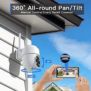DLT-DELOTA 2K Security Camera Outdoor [2023 Upgraded Version] 2.4G WiFi Camera Outdoor Color Night Vision, 3MP PTZ Camera Outdoor with Cloud/SD, 2-Way Audio Motion Detection IP65 Waterproof
