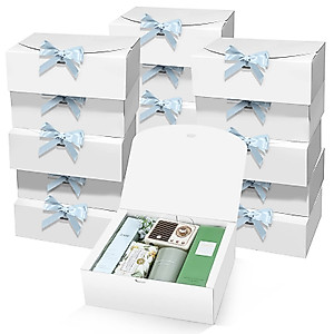 PEKGRIL 15 PCs Gift Boxes with Lids, White 10X8X4 Inch Gift Boxes, Bridesmaid Proposal Box with Ribbon, Kraft Paper Boxes for Wedding, Packaging, Present, Birthday, Christmas, Party