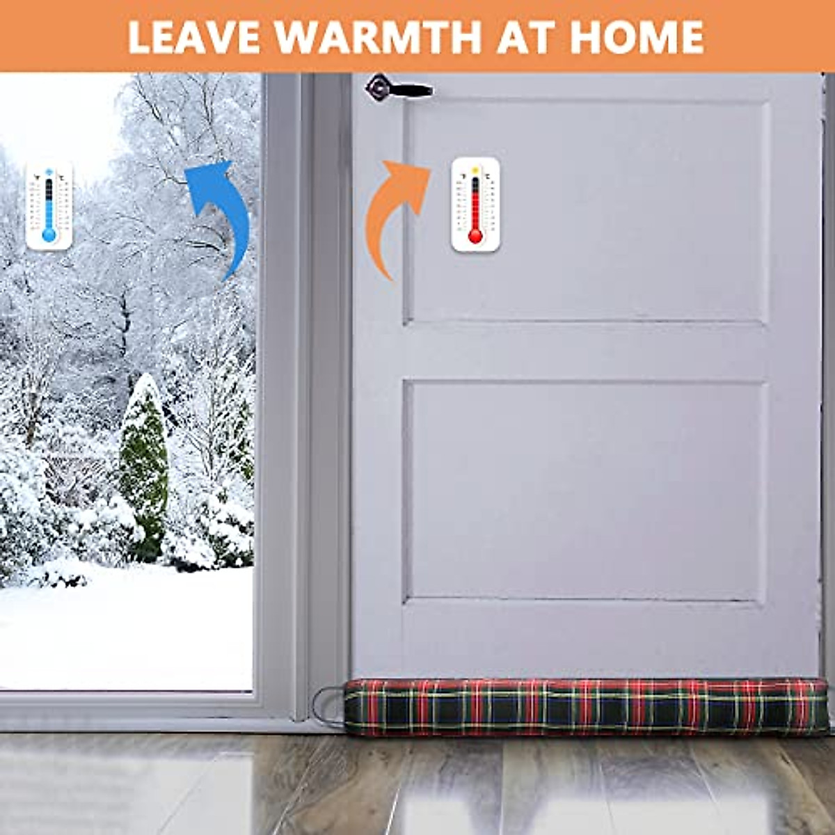 Under Door Draft Stopper 38 Inches Noise Blocker for Door Bottom Air Seal Insulation and Soundproof, Heavy Duty Weather Guard Snake Stripping,Tartan Check Navy Blue