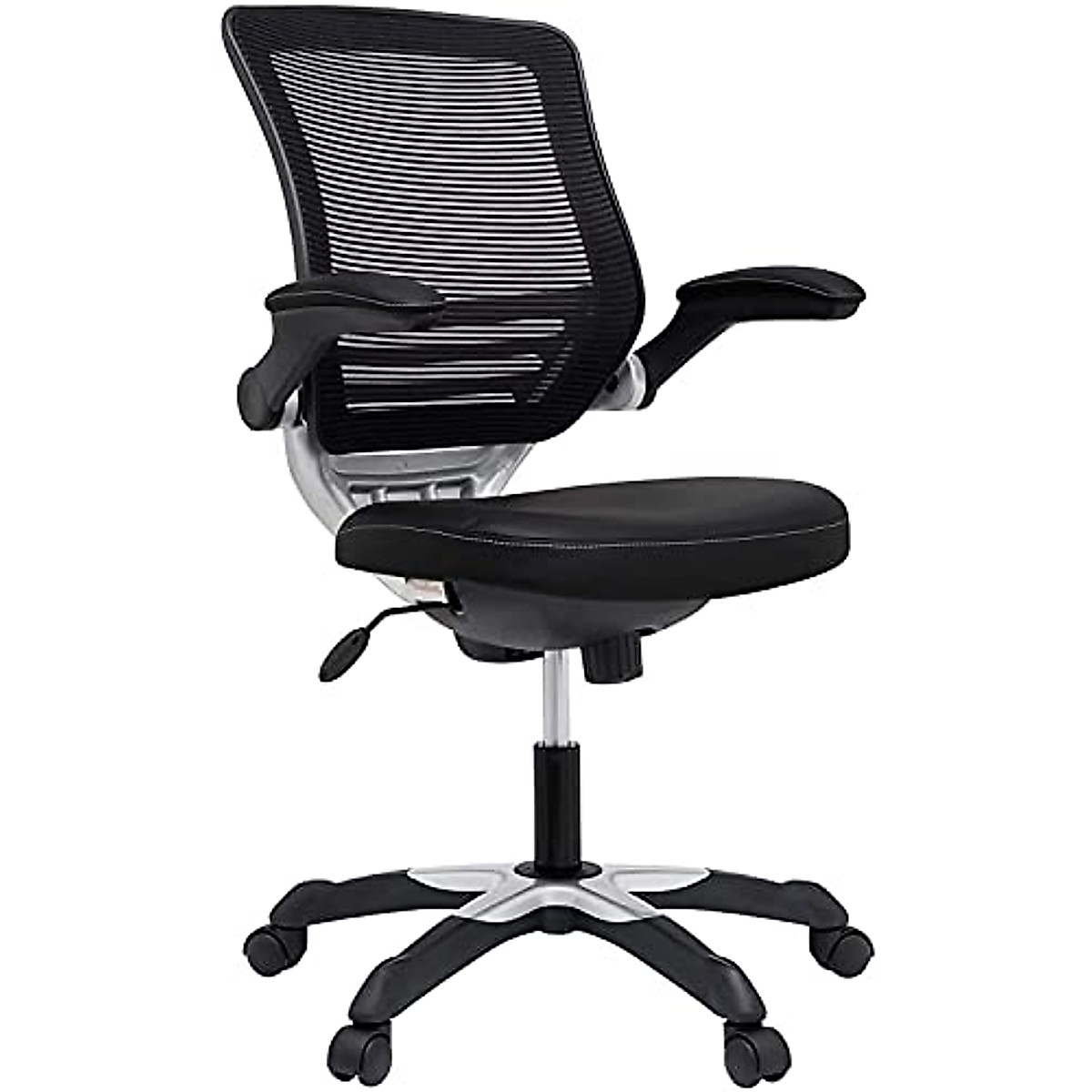 Modway Edge Mesh Back and White Vinyl Seat Office Chair With Flip-Up Arms - Computer Desks in Black