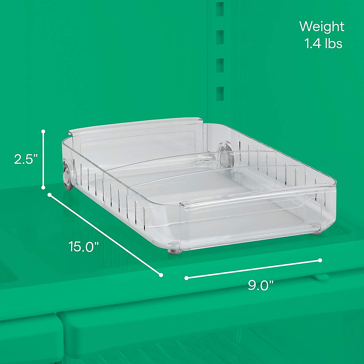 YouCopia FreezeUp Freezer Bin 12", Fridge Organizer with Storage, BPA-Free Food-Safe Container & RollOut Fridge Caddy, 9" Wide, Clear