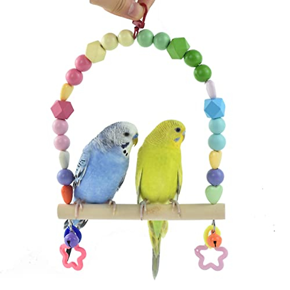 GUANLANT Wooden Bird Swing for Cockatiels Parrot Perch Hanging Toys Parakeets Birdcage Stands Cage Playground Play Gyms Accessories Colorful Bead Bell Climbing Toy for Lovebirds Conures Budgies