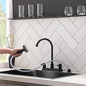 IKEBANA Black Kitchen Faucet,2 Handle Kitchen Sink Faucet with Side Sprayer Matte Black,3 or 4 Hole Lead-Free 360 Swivel Stainless Steel Commercial Kitchen Faucet for Rv Laundry Farmhouse Kitchen Sink