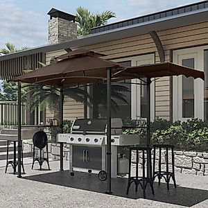 MASTERCANOPY 11 x 5 Grill Gazebo with Extra Side Awning Outdoor BBQ Gazebo with 2 LED Lights for Patio Party Backyard Picnic(Brown)