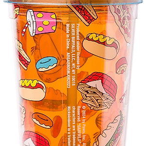 Silver Buffalo Garfield Junk Food Pattern Plastic Cold Cup with Lid and Straw Topper, 24 Ounces