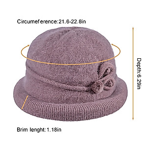 Women Winter Knit 1920s Vintage Bucket Bowler Hat Round Brim Warm Hat