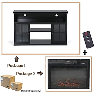 Sophia & Willia Home Electric Fireplace Heater Cabinet with 18" Insert Fireplace 1400W/4780 BTU, Living Room Media Entertainment Center TV Stand to 55" TV, Black