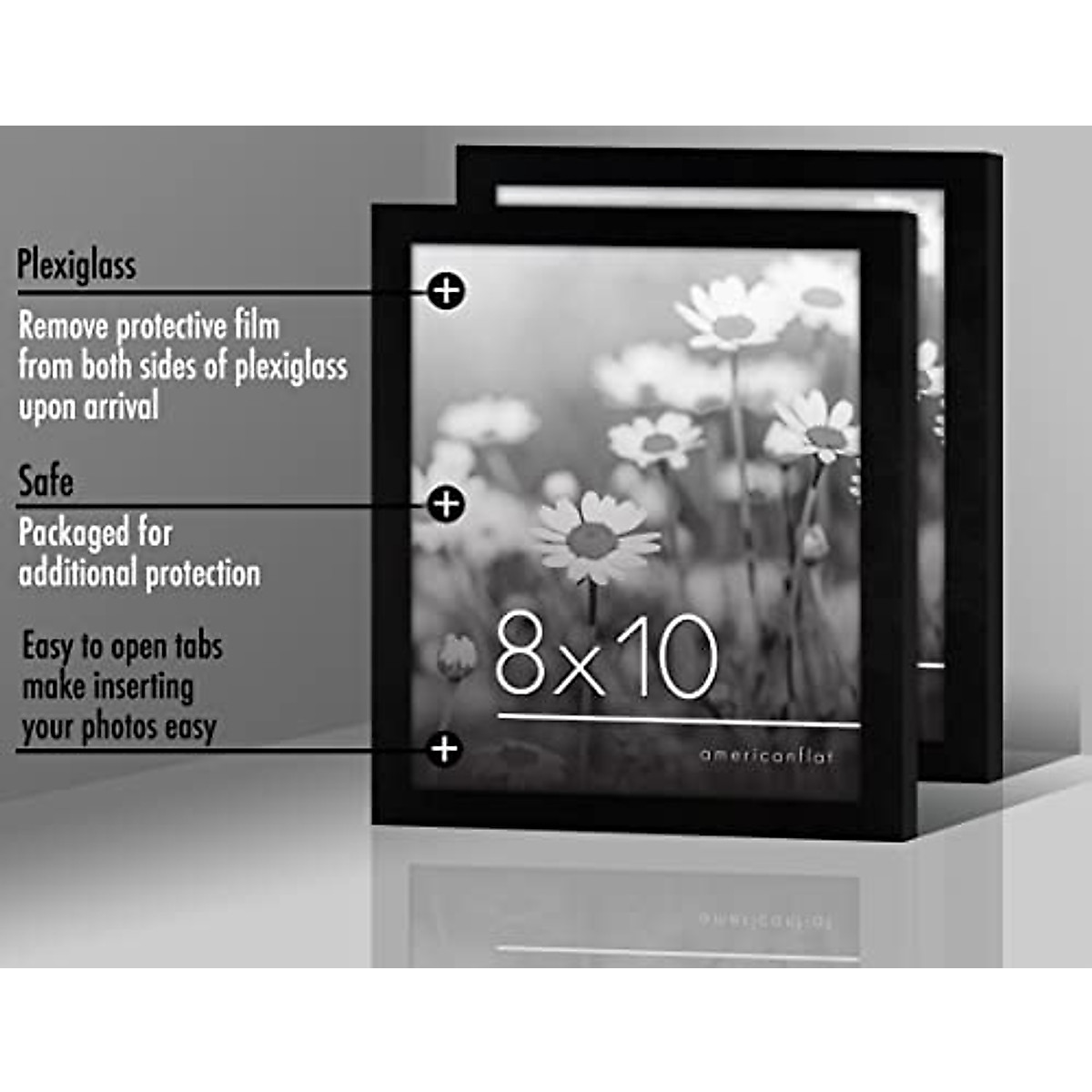 Americanflat 8x10 Picture Frame - 6 Piece Gallery Wall Frame Set in Black - Composite Wood with Polished Plexiglass - Horizontal and Vertical Formats for Wall and Tabletop