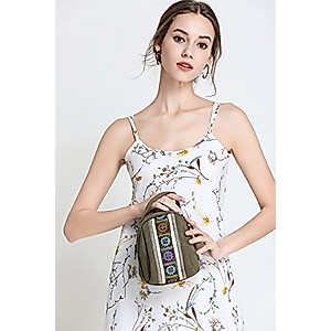 Goodhan Embroidery Canvas Crossbody Bag Cell phone Pouch Coin Purse for Women Girls,Army Green