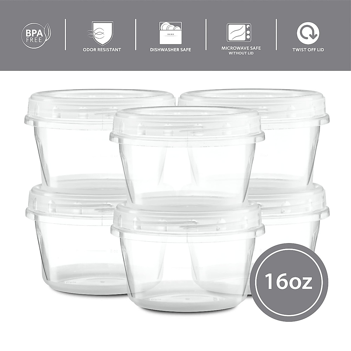 Elegant Disposables (16 Ounce 10 Pack) Clear Twist cap Containers with Screw on Lids Twist Top Food Storage Freezer Containers