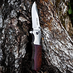 Rolsch - Wood handled Pocket Knife - Spring Assisted Folding Knife – Stainless Steel Blade and Rosewood Handle with Pocket Clip - Great Folding Knife for Hunting, Camping, Survival, Tactical, EDC
