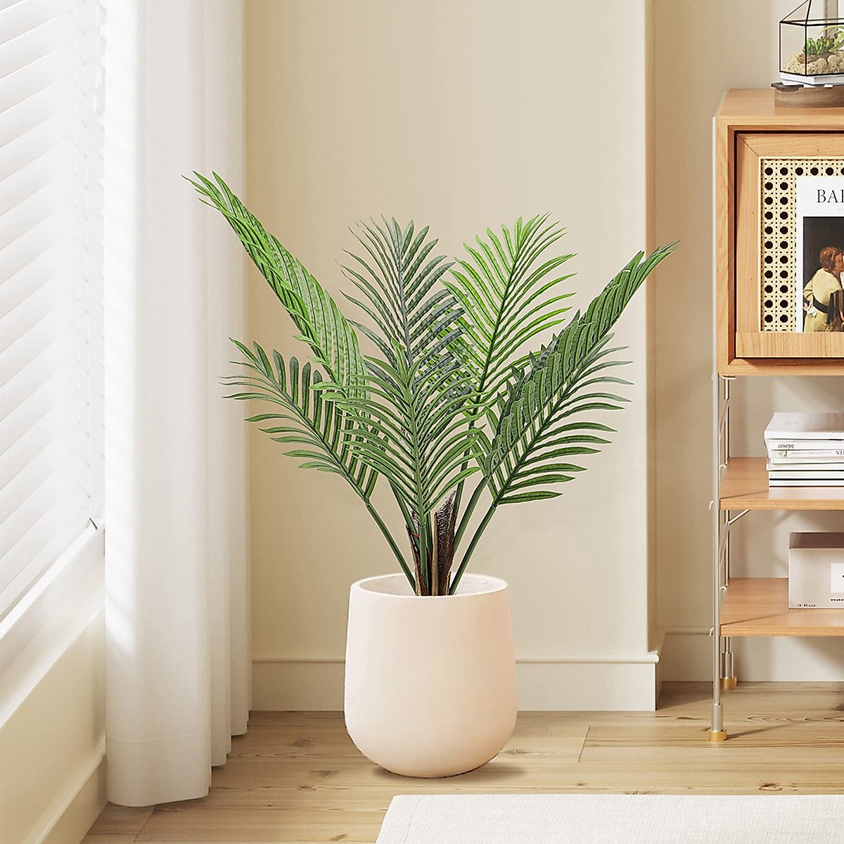 YOLEO Artificial Palm Tree 2FT Tall Faux Palm Plant for Home Office Indoor Outside Decor Fake Palm Tree with Lifelike Palm Leaves